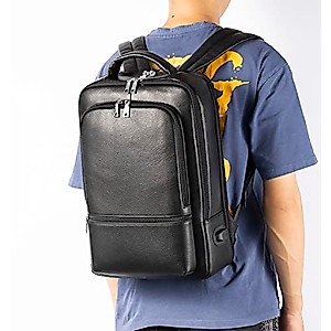 Womleys 15.6 Inch Genuine Leather Laptop Backpack for Men Women, Business Travel Backpack Hiking Rucksack Daypack (4#Black)