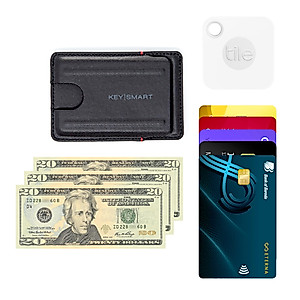 KeySmart Minimalist Wallet For Men - Credit Card Holder & RFID Blocking Wallet For Men - TecTuff Leather Easy Slide Slots - Compact & Lightweight Front Pocket Wallet 5 Card Capacity + Cash