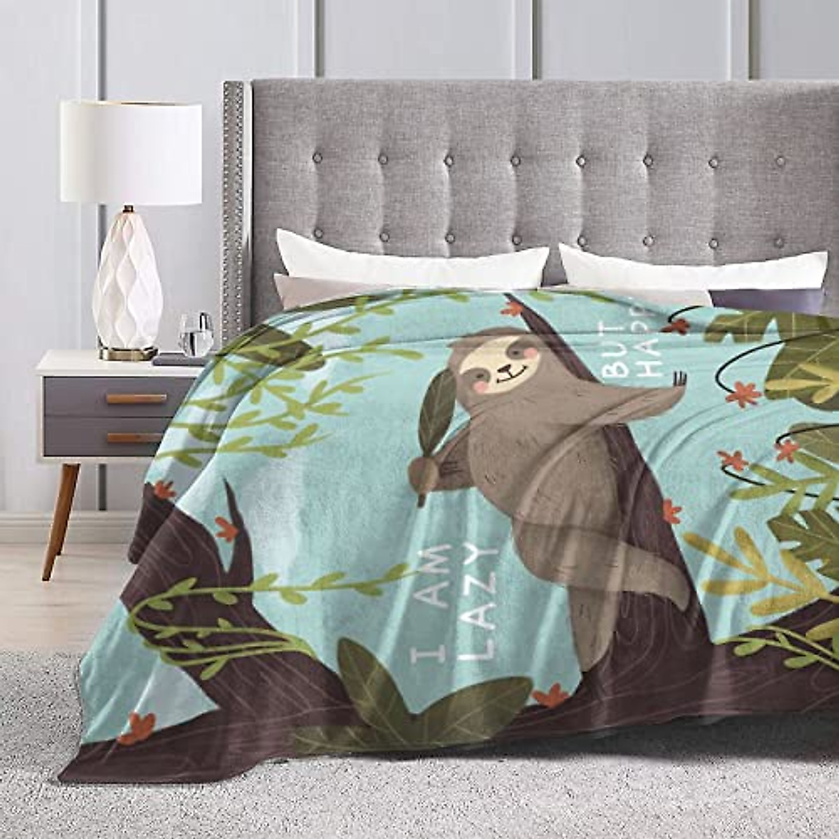 Sloth Throw Blanket Flannel Plush Soft Warm Blankets 60"X50" for Kids Adults Gift Sofa Chair Bed Office