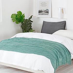 BOURINA Dark Cyan Throw Blanket 50x60 Inches Throw Textured Solid Soft Sofa Couch Decorative Knit Blanket