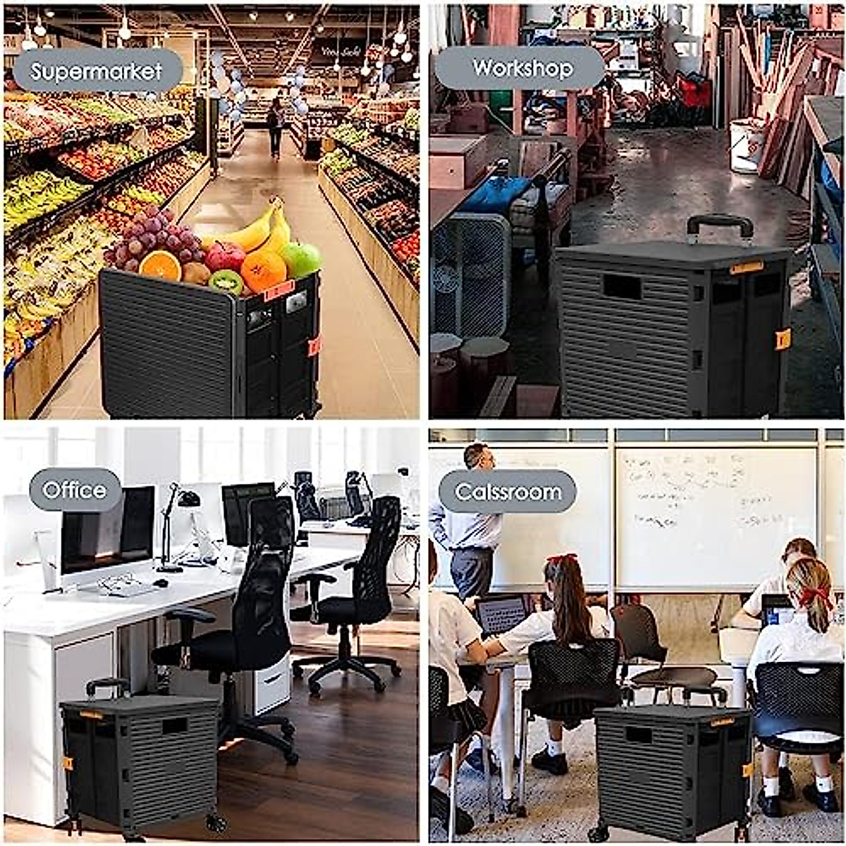 Rolling Crate Utility Cart Collapsible Tote Basket Teacher Cart with Lid Wear-Resistant Noiseless 360°Rotate Wheel Telescoping Handle for Trave Moving Luggage Use(Pink,110lbs)