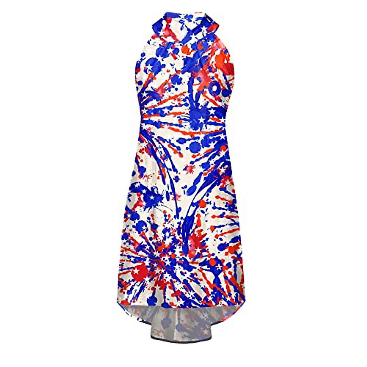 Cnebo Women Independence Day Print Summer Dresses for Neck Sundress Flowy Sleeveless Knee Office Dresses for Women for Work White