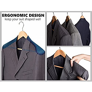 Amber Home 6 Pack Wide Shoulder Wooden Suit Coat Hangers with Non Slip Pants Bar, Solid Wood Jacket Clothes Hangers Smooth Finish for Sweater, Pants, Heavy Clothes (Natural, 6 Pack)