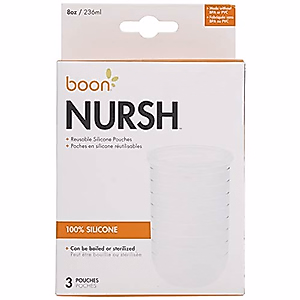 Boon, NURSH Reusable Silicone Replacement Pouch, Air-Free Feeding, 3 Months and up, 8 Ounce (Pack of 3)