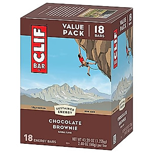 Clif Bar - Chocolate Brownie Flavor - Made with Organic Oats - 10g Protein - Non-GMO - Plant Based - Energy Bars - 2.4 oz. (18 Pack)