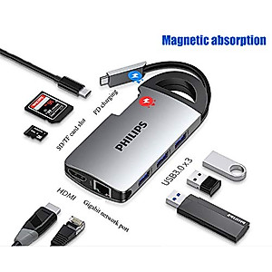 XUNMAIFHB Portable Docking Station,Typec8 in 1 Docking Station hdmi Adapter Type-C PD Fast Charging, HDMI Interface, SD/TF Card, USB3.0 × 3, Gigabit Ethernet Port Fast Transmission
