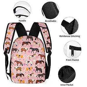 DTCCET 3PCS Cartoon Horse Backpack Set, Horse Laptop Bag Cute Shoulders Backpack with Lunch Bags, Horse Lovers Daypack(Horse)