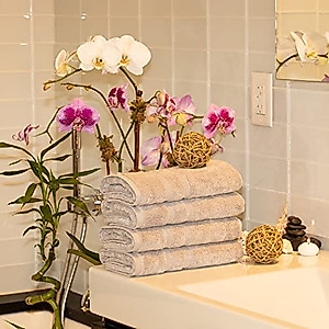 Mosobam 700 GSM Hotel Luxury Bamboo Viscose-Cotton, Hand Towels 16X30, Set of 4, Light Grey, Turkish Hand Towels, Gray