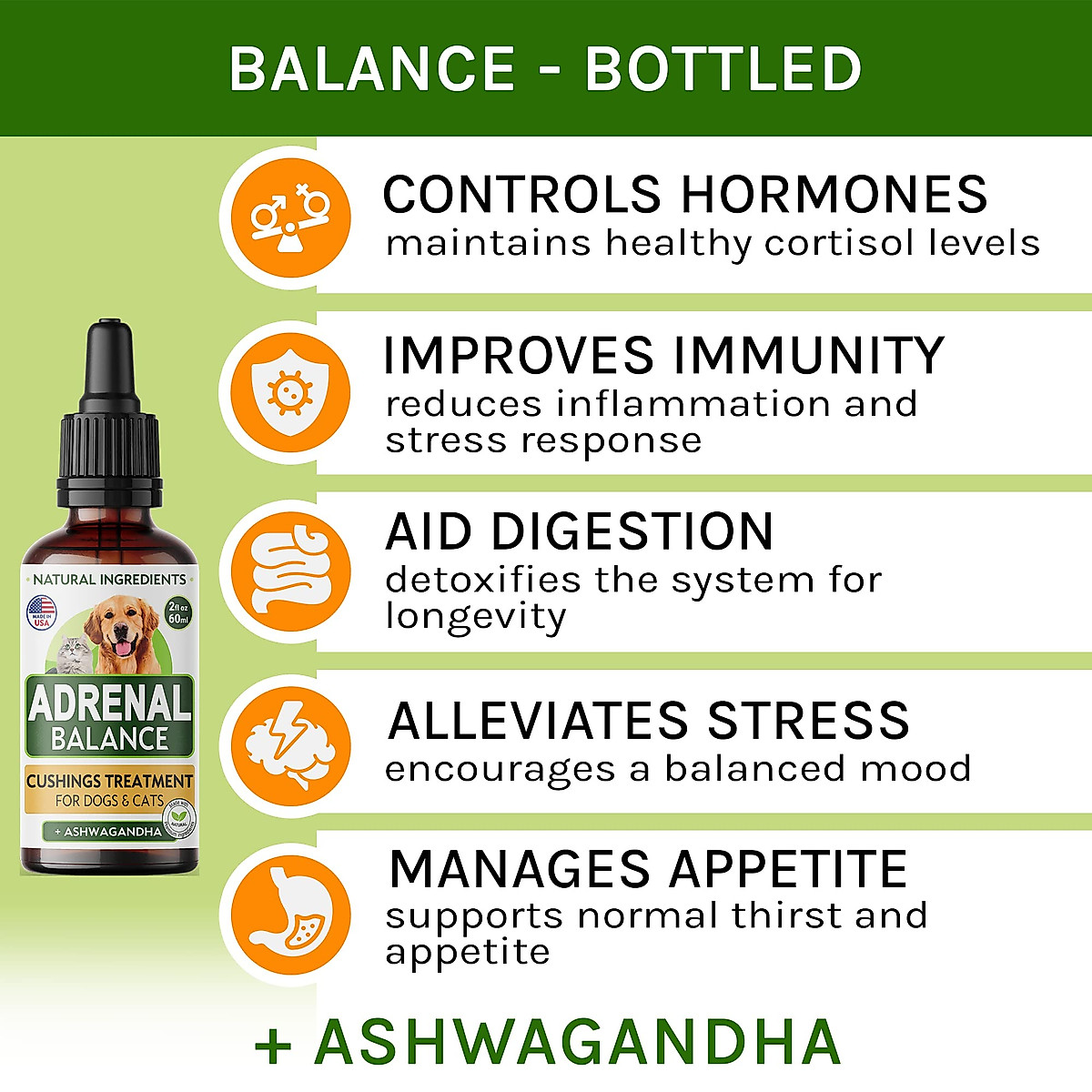 Аdrеnаl Balance for Dogs and Cats - Cushings Treatment for Pets, Аdrеnаl Support w/Ashwagandha, Licorice Root, Rhodiola Rosea – Best Cushings Treatment for Dogs - 2oz Harmony Herbal Drops