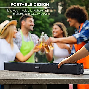 Merkury Innovations, Pur Sound Wireless Home Theater Soundbar and Speaker, Bluetooth HDMI Optical USB Plugin, 10 Watt Output Power, 1500mAh Rechargeable Battery