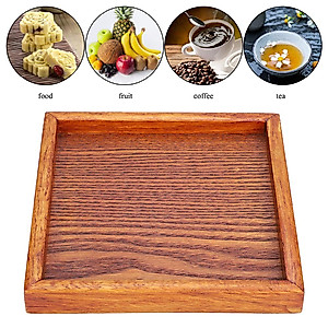 Fdit Small Portable Square Shape Solid Wood Tea Coffee Snack Food Dinning Serving Tray Plate for Home Kitchen Accessories(18 * 18 * 2)