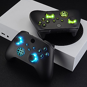 eXtremeRate Multi-Colors Luminated Dpad Thumbsticks Start Back Sync ABXY Buttons for Xbox Series X/S Controller, Black Classical Symbols Buttons DTF LED Kit for Xbox Core Controller