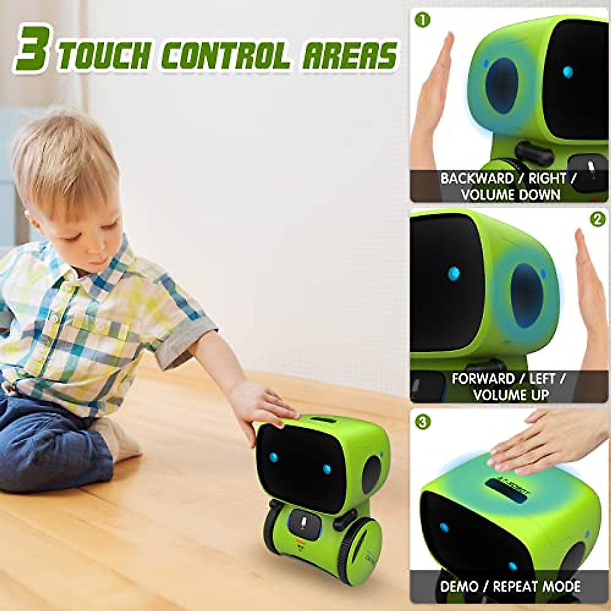 GILOBABY Kids Robot Toys, Interactive Robot Companion Smart Talking Robot with Voice Control Touch Sensor, Dancing, Singing, Recording, Repeat, Birthday Gifts for Boys Ages 3+ Years (Green)