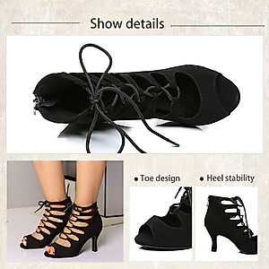 TINRYMX Womens Latin Dance Boots Open Toe Ankle Ballroom Professional Party Salsa Dance Shoes,US 7