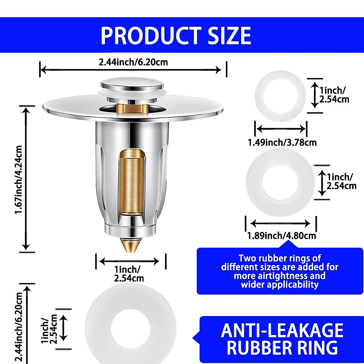 Ygapuzi Universal Bathroom Sink Stopper,Anti Clogging Pop-Up Drain Strainer with Filter Basket Sink Plug Accessories Replacement Fit for Inner Diameter 1.02-1.96 Inch Drain Holes