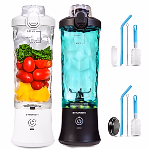 2 Portable Blender, Personal Size Blender for Shakes and Smoothies with 6 Blades Mini Blender 20 Oz for Kitchen,Home,Travel(White+Black)