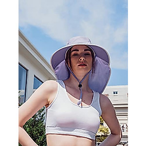 Womens Wide Brim UV Sun Protection Hats Foldable Waterproof Fish Hat Women with Neck Flap Light-Purple