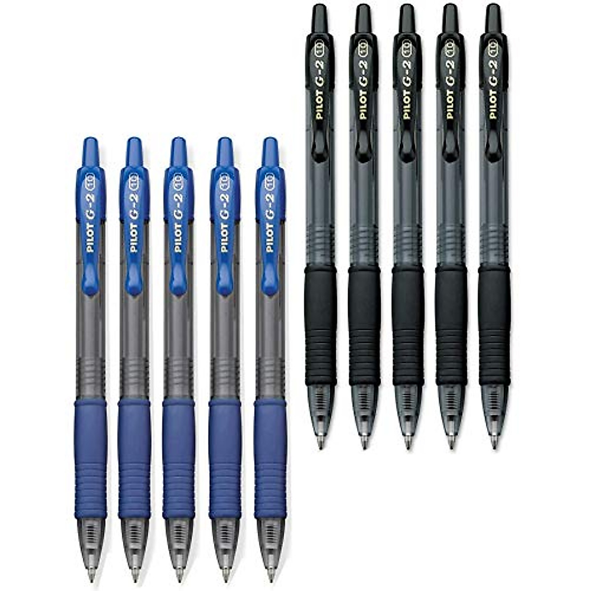 Pilot G2 pens retractable Gel Roller ballpoint Bold pt 1.0 Black & Blue Bundle, (Total 10 COUNT)
