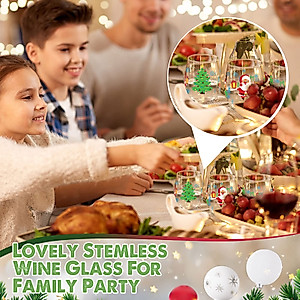 Patelai 4 Pieces Christmas Wine Glass, 17 oz Merry Christmas Wine Glass Christmas Stemless Wine Glass Creative Christmas Gifts for Women Men Family Friends