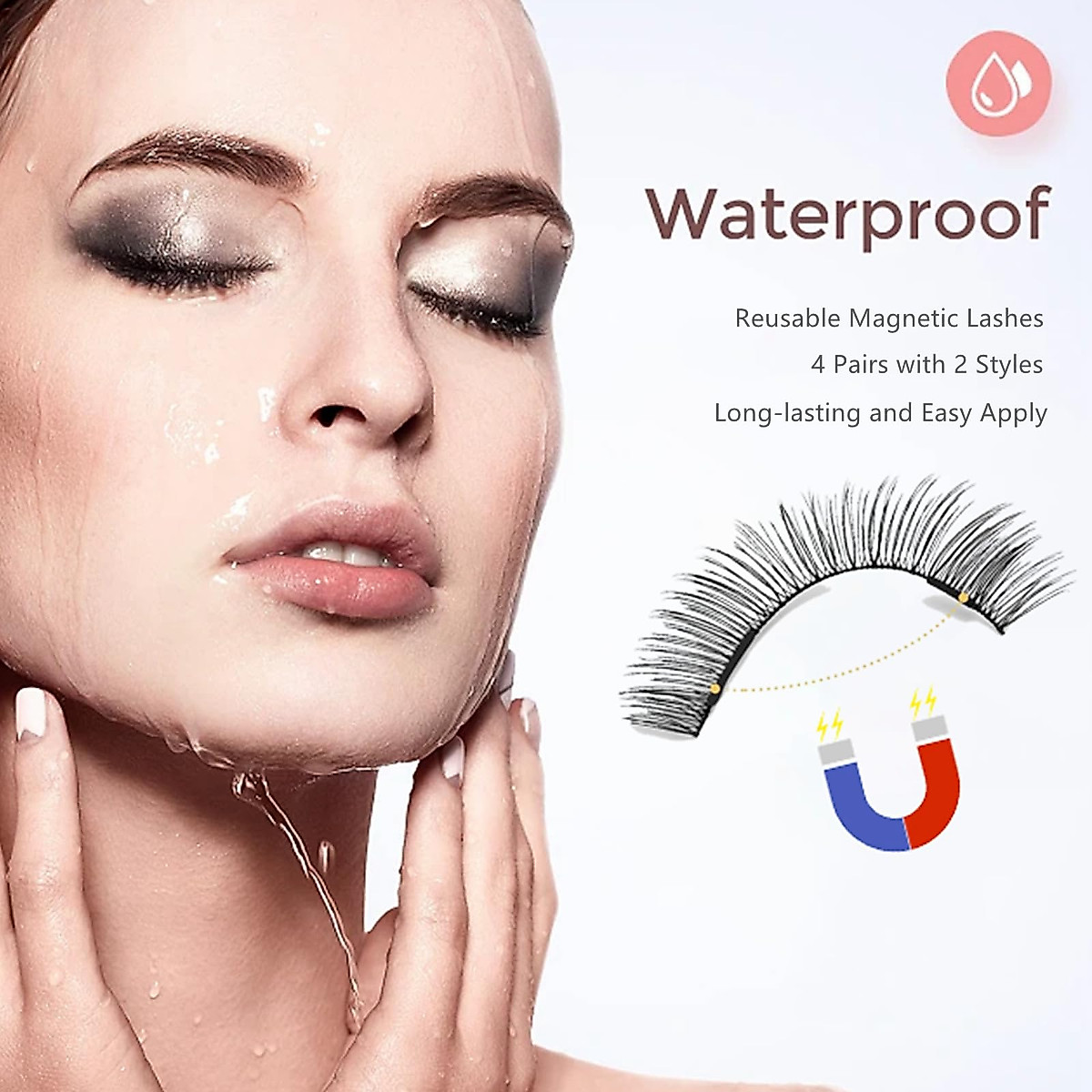 Dual Magnetic Eyelashes without Eyeliner or Glue Needed, Reusable Magnetic Eyelash Natural Look, False Eyelashes Magnetic, 4Pair Soft 3D Magnetic Lashes Kit with Applicator for Womens Easy to Wear