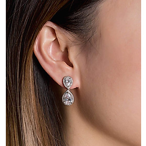 A+O Clip on Earrings - Teardrop Drop Dangle Earrings in Silver