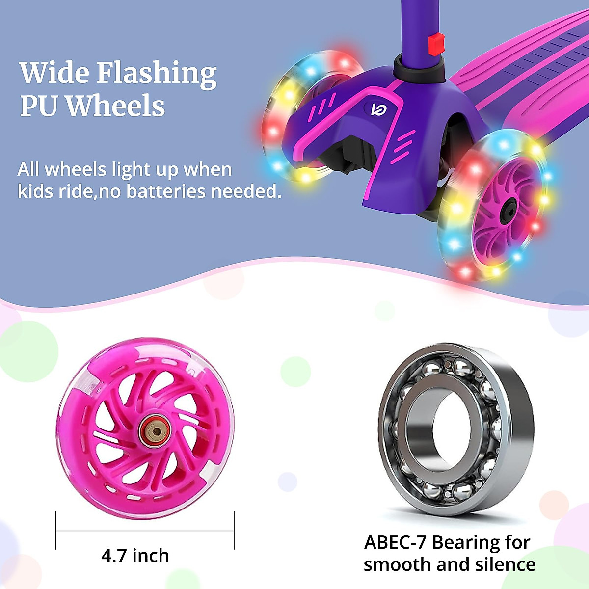 RideVOLO Kids' Kick Scooter for Ages 3-8, 3 Adjustable Heights, Flashing Wheels, 6" Wide Anti-Slip Deck and High Stability, Max Load 110lbs, Easy Assembly, Outdoor Activities, Gift for Boy/Girl Purple