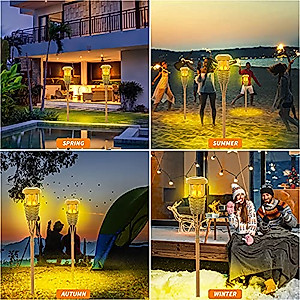 Hwishare Solar Lights Outdoor, 4Pack Solar Torch Light with Flickering Flame Waterproof Garden Tiki Torches for Outside