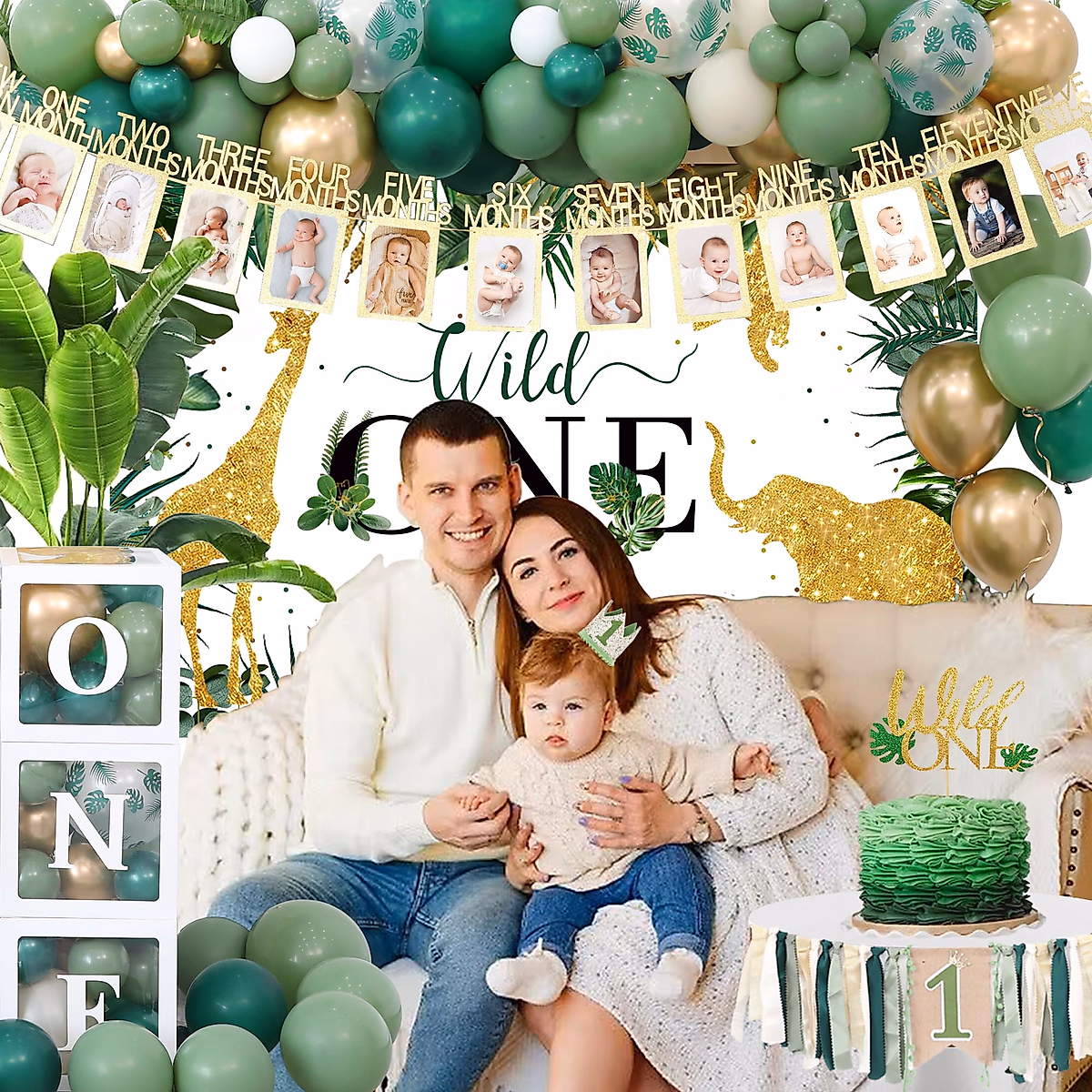 Wild One Birthday Decorations For Boys Jungle Theme Baby Shower Safari 1st Party Supplies Palm Leaf Balloon Garland Kit