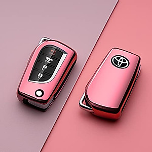 ZSPDACC Compatible with Toyota Flip Key Fob Cover Pink car Key Chain Case Holder Protector Fortuner Corolla CHR Camry rav4 Accessories
