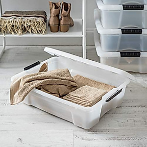 IRIS USA 26.95 Qt. Plastic Storage Container Bin with Secure Lid and Latching Buckles, 6 pack - Pearl, Durable Stackable Nestable Organizing Tote Tub Box Toy General Organization Medium