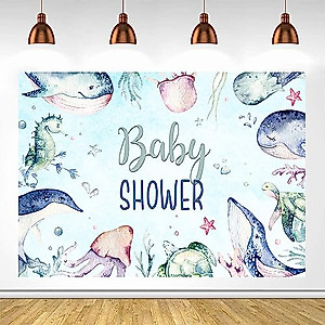 Lofaris Summer Ocean Baby Shower Party Backdrop for Boy Under The Sea Baby Shower Background Starfish Ocean Theme Newborn Baby Party Decor Cake Table Banner 6x4ft