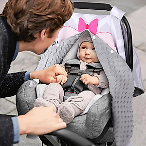 Metplus 2 in 1 Baby Car Seat Cover, Car Seat Canopy for Babies, Mom Nursing Cover, Minky Baby Carrier Covers, Newborn Boy Girl Shower Gift, Peekaboo Opening & No Touch Sign, Grey Stripes