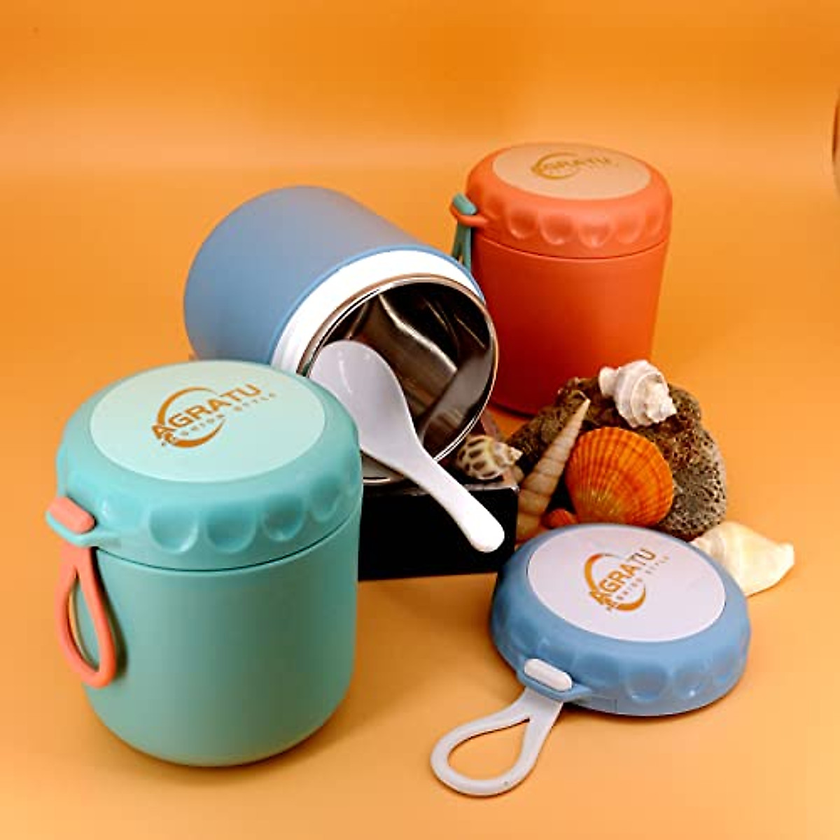 AGRATU Thermos for Hot Food Kids Lunch Box with Spoon Food Containers Kids Leak Proof Insulated Lunch Box Container for Kids Insulated Lunch Container for Hot Food (430ml Green)