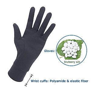 Browint Silk Glove Liners for Cold Weather Black Unisex Thermal Silk Gloves S M L XL XXL