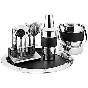 Godinger 9 Piece Leather Barware Set, Black