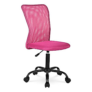 Tffnew Mesh Breathable Home Office Chair Mid Back Mesh Desk Chair Ergonomic Adjustable Chair with Lumbar Support Armless Modern Rolling Swivel Chair for Women&Men Adults（Pink）