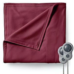 Sunbeam King Size Electric Fleece Heated Blanket in Garnet with Dual Zone