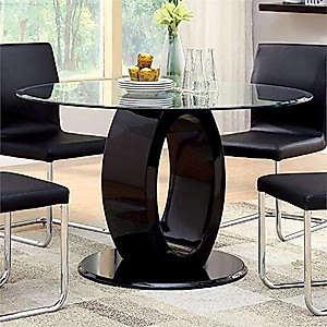 Furniture of America Glass Top Round Wood Dining Table in Black