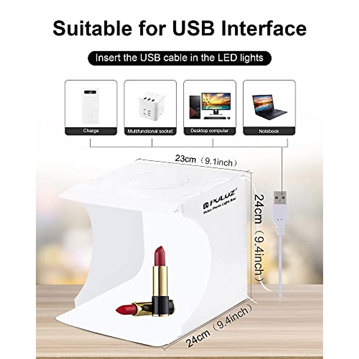 PULUZ Photo Studio Box with LED Light, 20cm Mini Portable Photography Lighting Tent Kit, White Foldable Shooting Softbox with 2x20 Lights + 6 Backdrops for Product Display