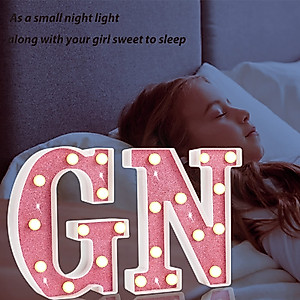 Light Up Pink Alphabet Marquee Letters Sign, Glitter LED Marquee letter Lights Sign Battery Powered for Night Light Girls Bedroom Birthday Gifts Wedding Pink Party Baby Shower Decorations, Pink L