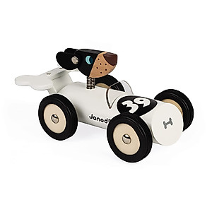 Janod Spirit Solid Car Push Toy with Bernard Dog - Ages 18 Months+ - J04491