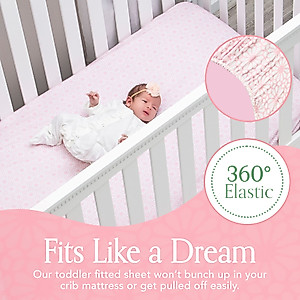 World Kind Brand - Floral Baby and Toddler Bed Sheets, Soft and Breathable Baby Sheets, Pure Cotton-Made Baby Girl Crib Sheets, Pink and White Crib Sheet with Elastic, 52 x 28 x 9 inches