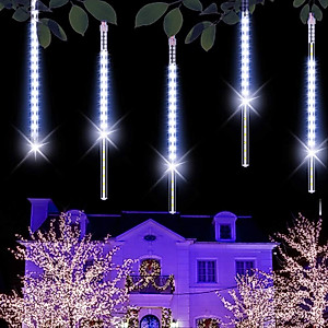 Krfnmy Solar Meteor Shower Light 11.8 Inch 10 Tubes 360led Raindrop Light Holiday Wedding Home Garden Decoration Waterproof Light (White/Color)