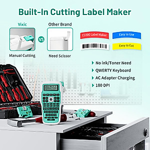 Vixic Label Maker Machine, Portable Label Maker with QWERTY Keyboard, Handheld Label Printer One Touch Key, Easy to Use Labeler, Cable Label Maker for Home Industrial Organization, Green
