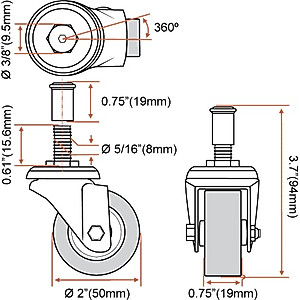 FactorDuty 6 Pack Heavy-Duty 2" Swivel Caster Wheels for Creeper Service Cart Stool Post Mount