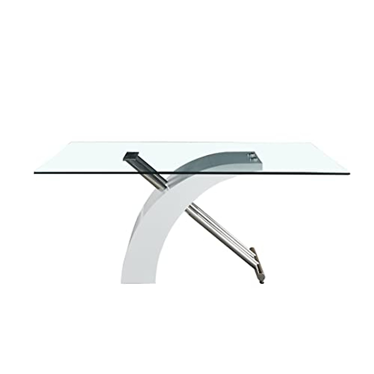 63" Contemporary Rectangular Tempered Glass Dining Table with X-Shape Pedestal Base Mid-Century Rectangular Kitchen Dining Room Table for Dining Room Home Office Meeting Table (White- X Base)