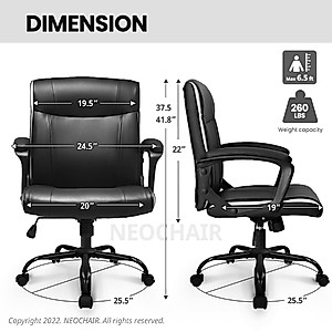 NEO CHAIR Ergonomic Office Chair Desk Chair Mid Back Executive PU Leather Adjustable Computer Desk Gaming Chair Comfortable Padded Arm Lumbar Support Rolling Swivel with Wheels (Black)