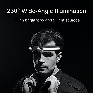 EGUKU Headlamp Flashlight, Rechargeable LED Headlamps 1200Lumens 2 COB 230°Wide Beam Headlight with Motion Sensor Bright 5 Modes Lightweight Waterproof Head Lamp for Outdoor Running, Camping Hiking