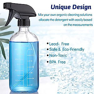 AOZITA 16oz Clear Glass Spray Bottles with Measurements - Empty Reusable Refillable Container with Funnel and Labels for Mixing Essential Oils, Homemade Cleaning Products (2 Pack)