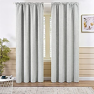Top Finel Faux Linen 100% Blackout Heavy Curtains 84 Inches Long for Bedroom Living Room Thermal Insulated Drapes Room Darkening Rod Pocket Window Curtains, Light Grey Burlap, 2 Panels